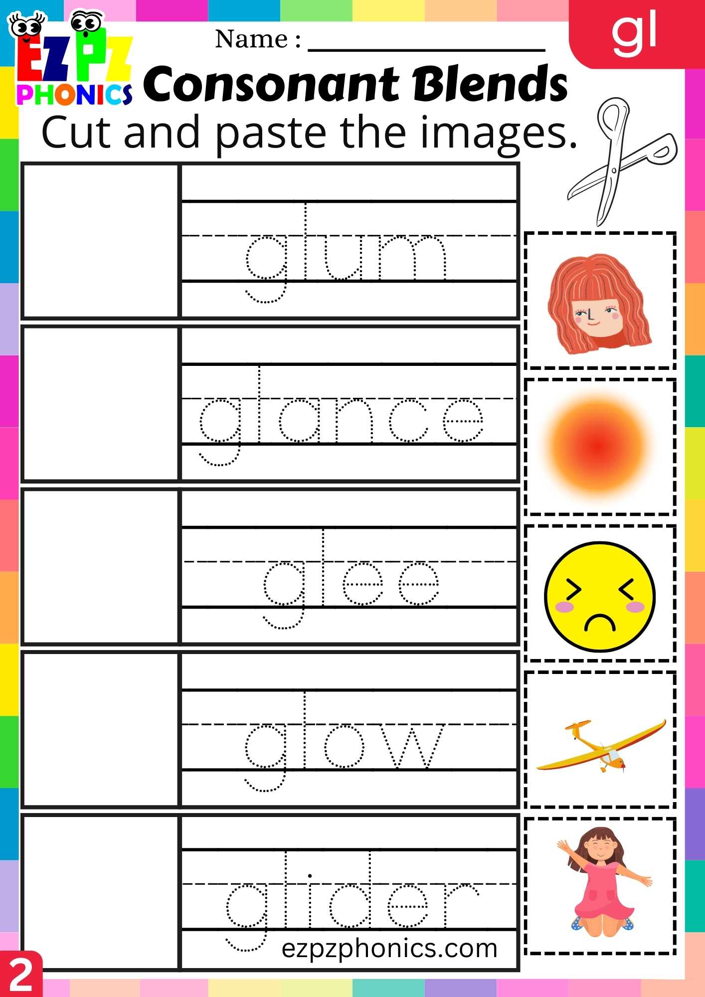 Group2 Gl Words Cut And Paste The Images Phonics Consonant Blends